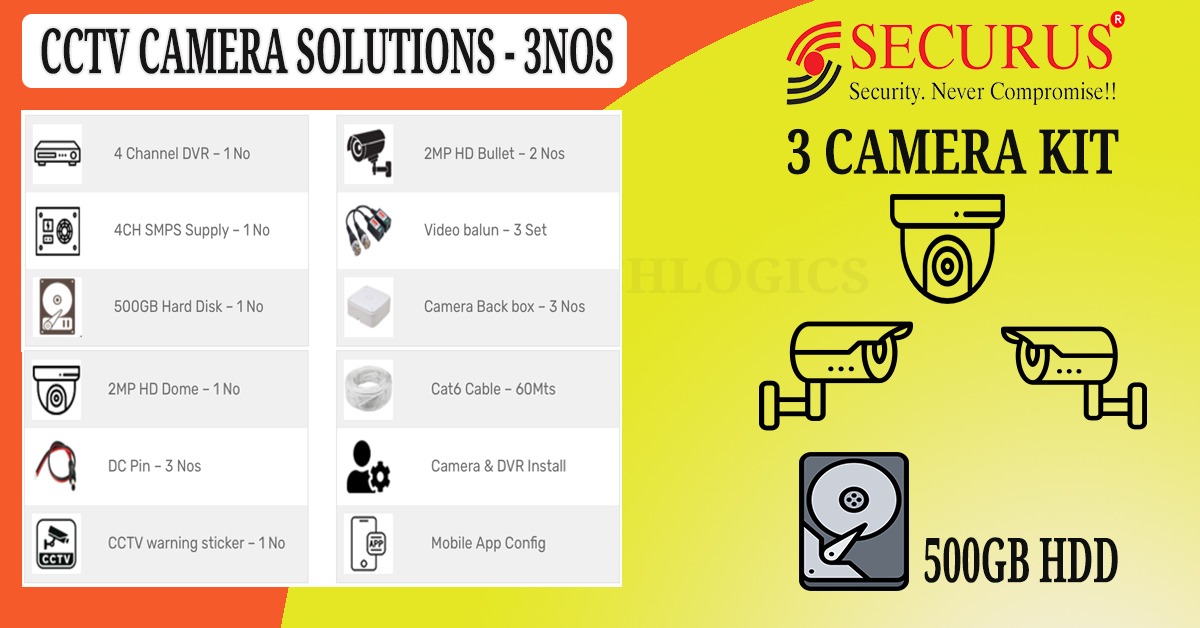 SECURUS 2MP 500GB HDD CCTV KIT WITH INSTALLATION – 4NOS - TECHLOGICS